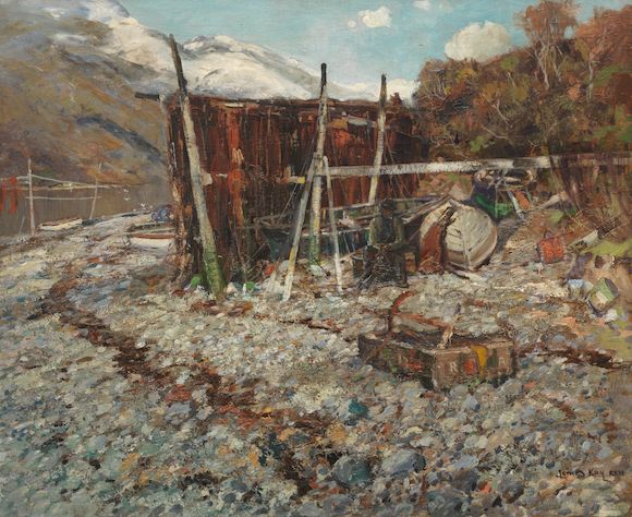 Bonhams : James Kay RSA RSW (British, 1858-1942) Mending the Nets