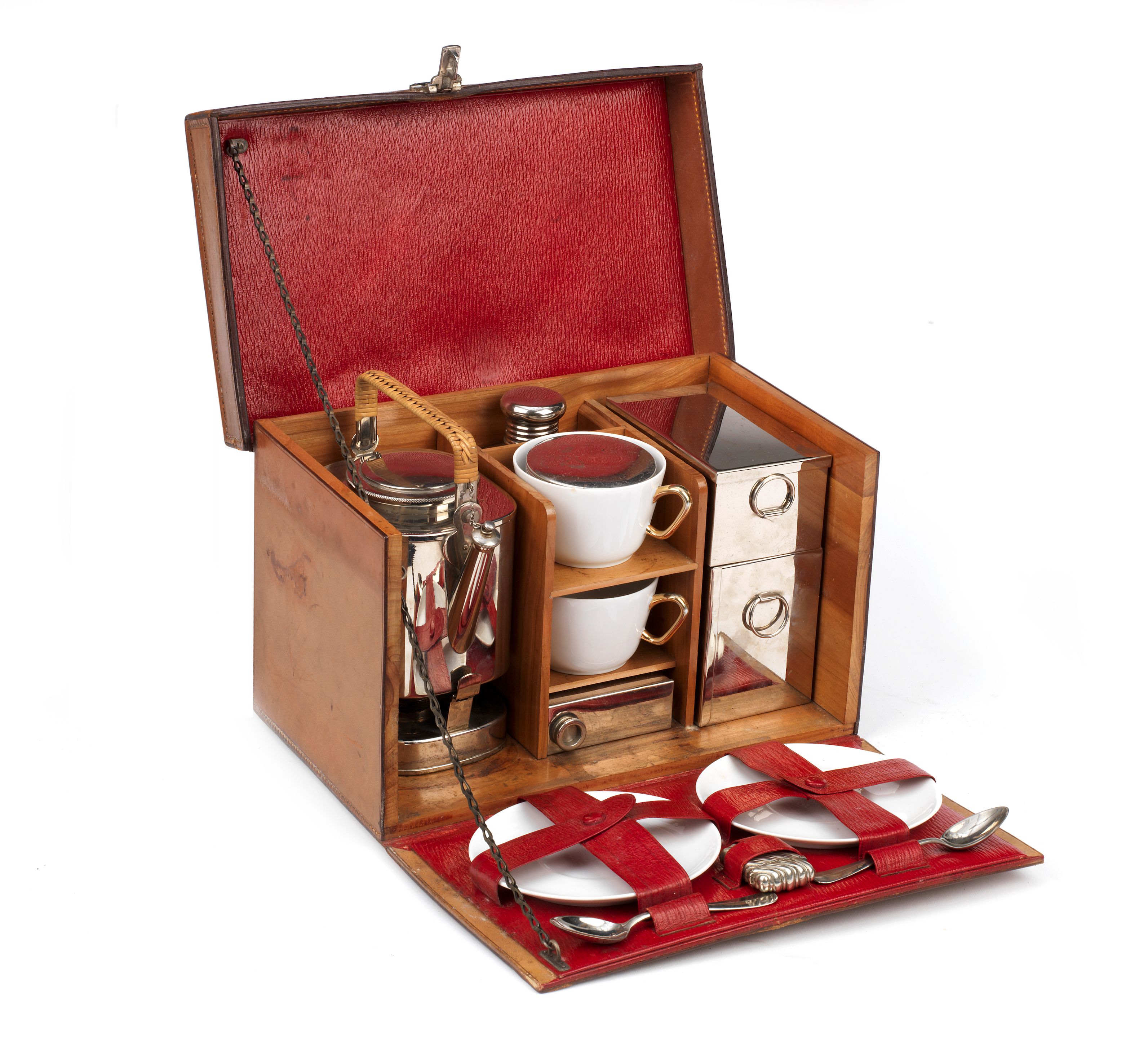 Bonhams Cars : An Edwardian leather-cased tea-set for two persons ...
