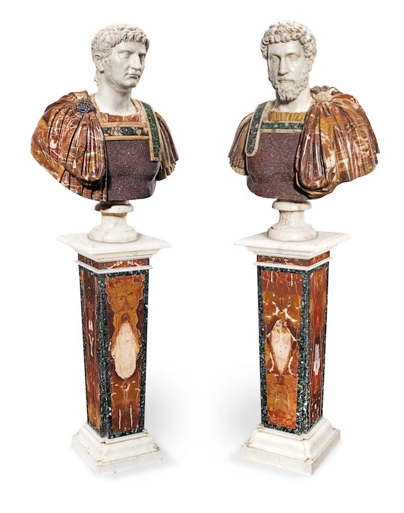Bonhams : A pair of impressive Italian porphyry and specimen marble ...