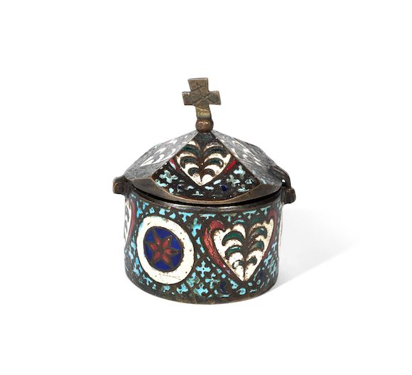 Bonhams : A French copper and champleve enamel Pyx in the Medieval ...