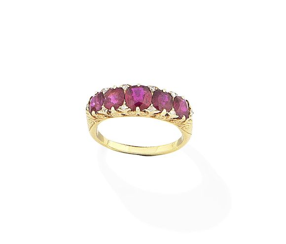 Bonhams : A ruby five-stone ring