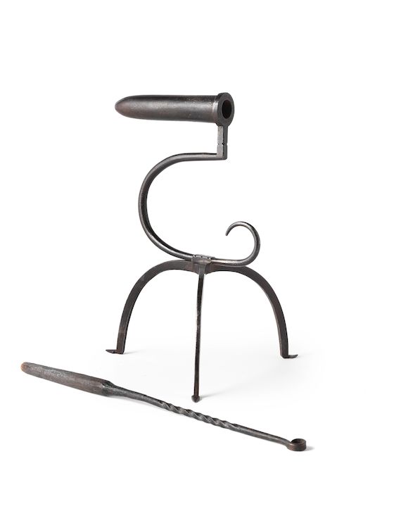 Bonhams : A wrought iron goffering iron with poker, British, possibly ...