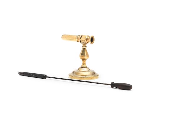 Bonhams : A small cast brass goffering iron, with poker, British, circa ...