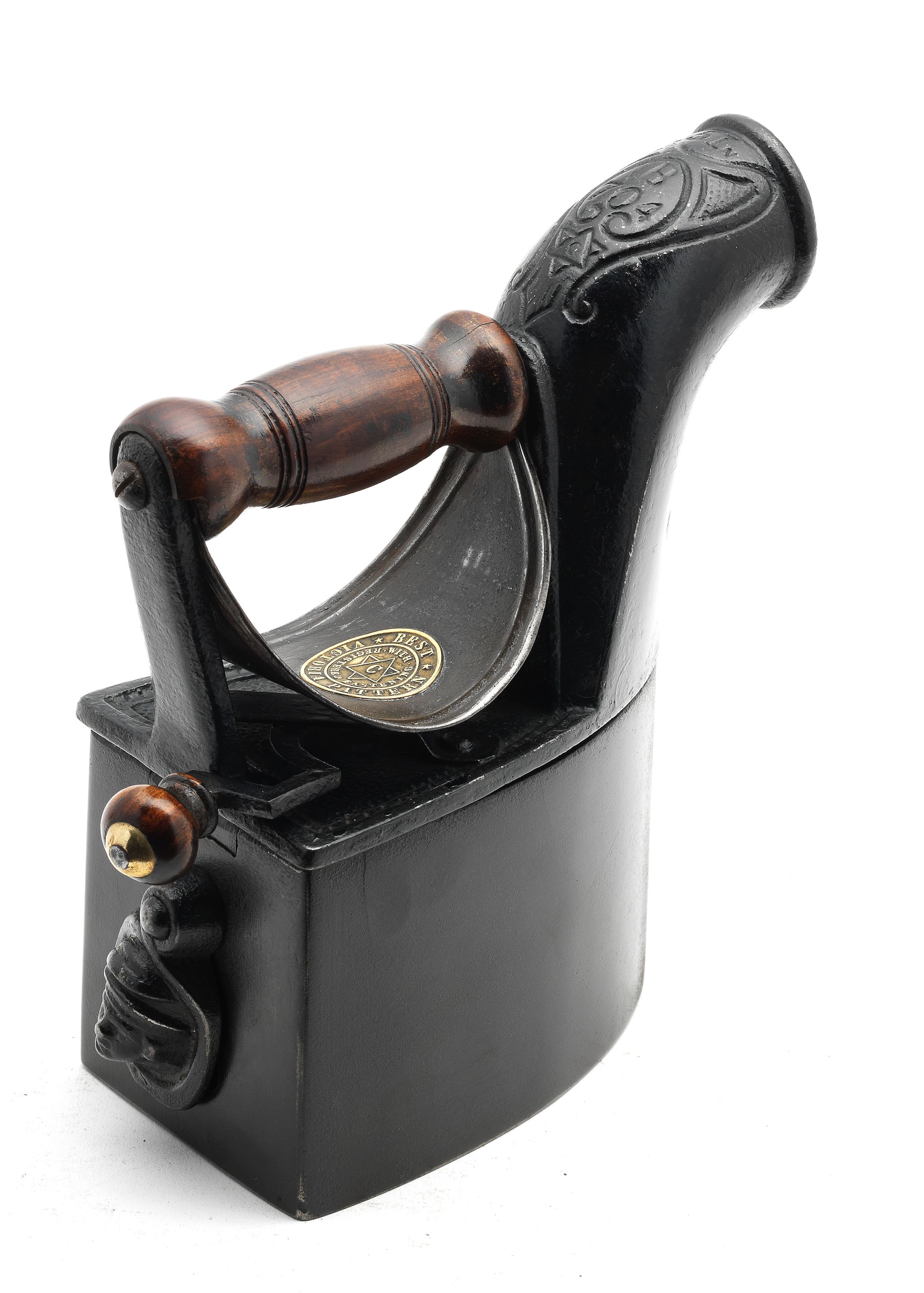 Bonhams : A cast iron charcoal iron, English, circa 1892, by T. & C ...