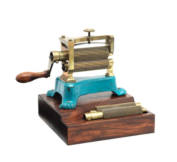 Bonhams : A blue-painted iron and brass crimping and goffering machine ...