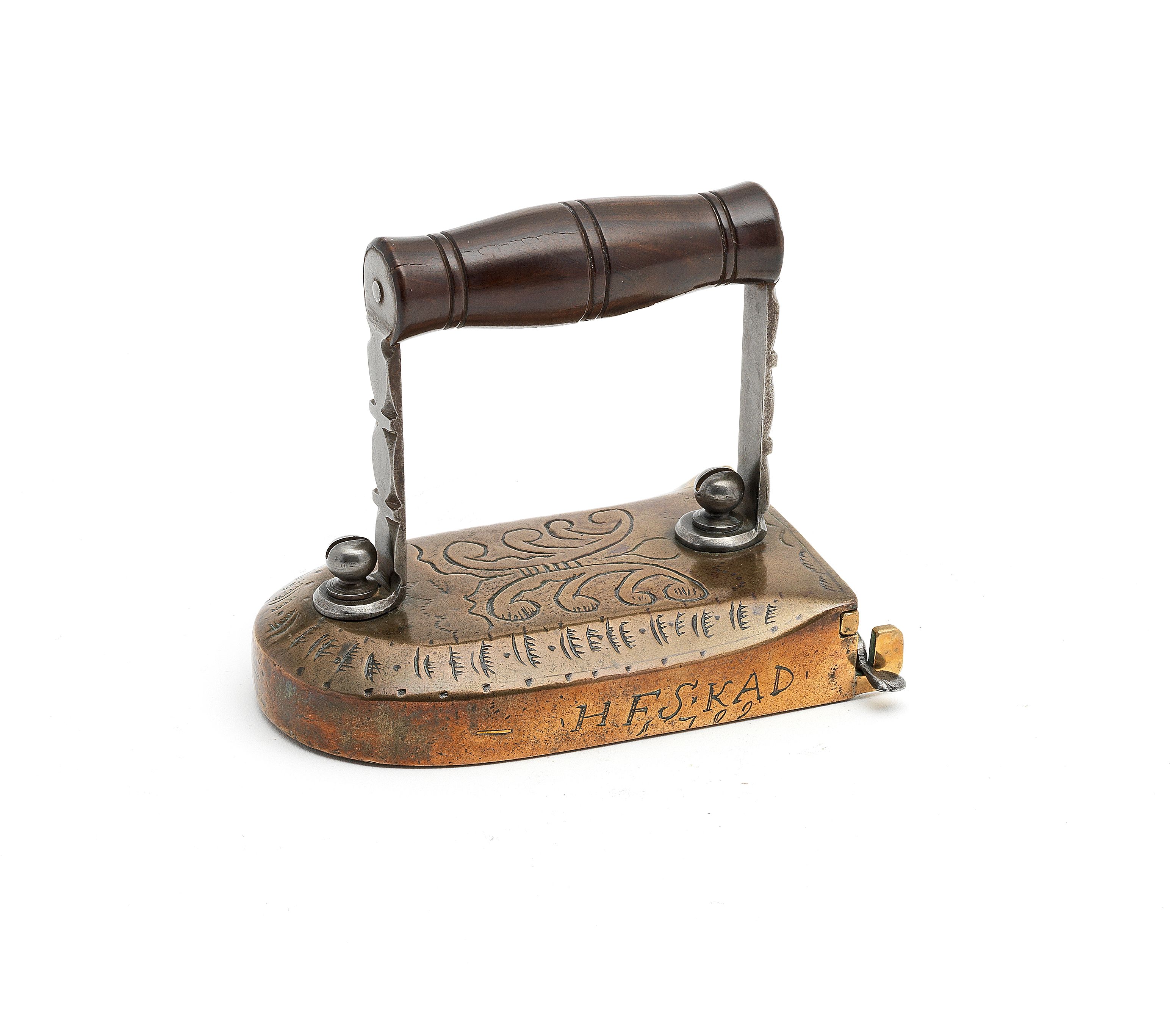 Bonhams : A rare bronze or brass alloy box iron, Danish, dated 1709
