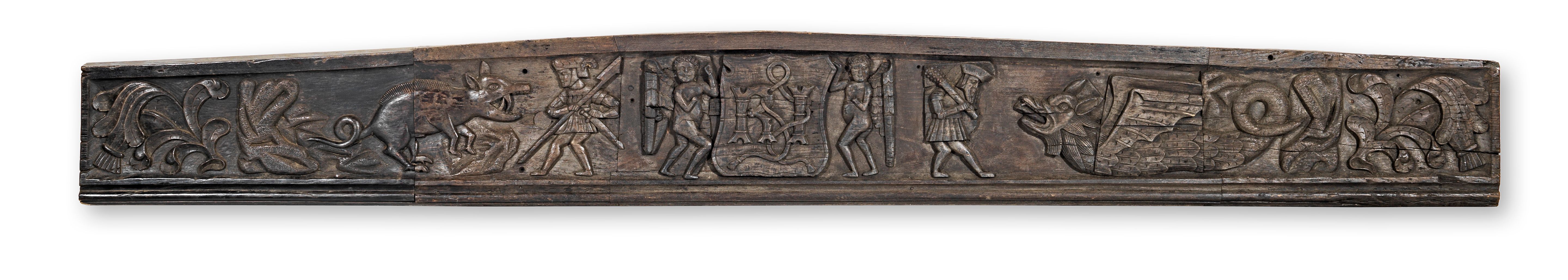 Bonhams : An impressive Henry VIII carved oak lintel beam, circa 1540