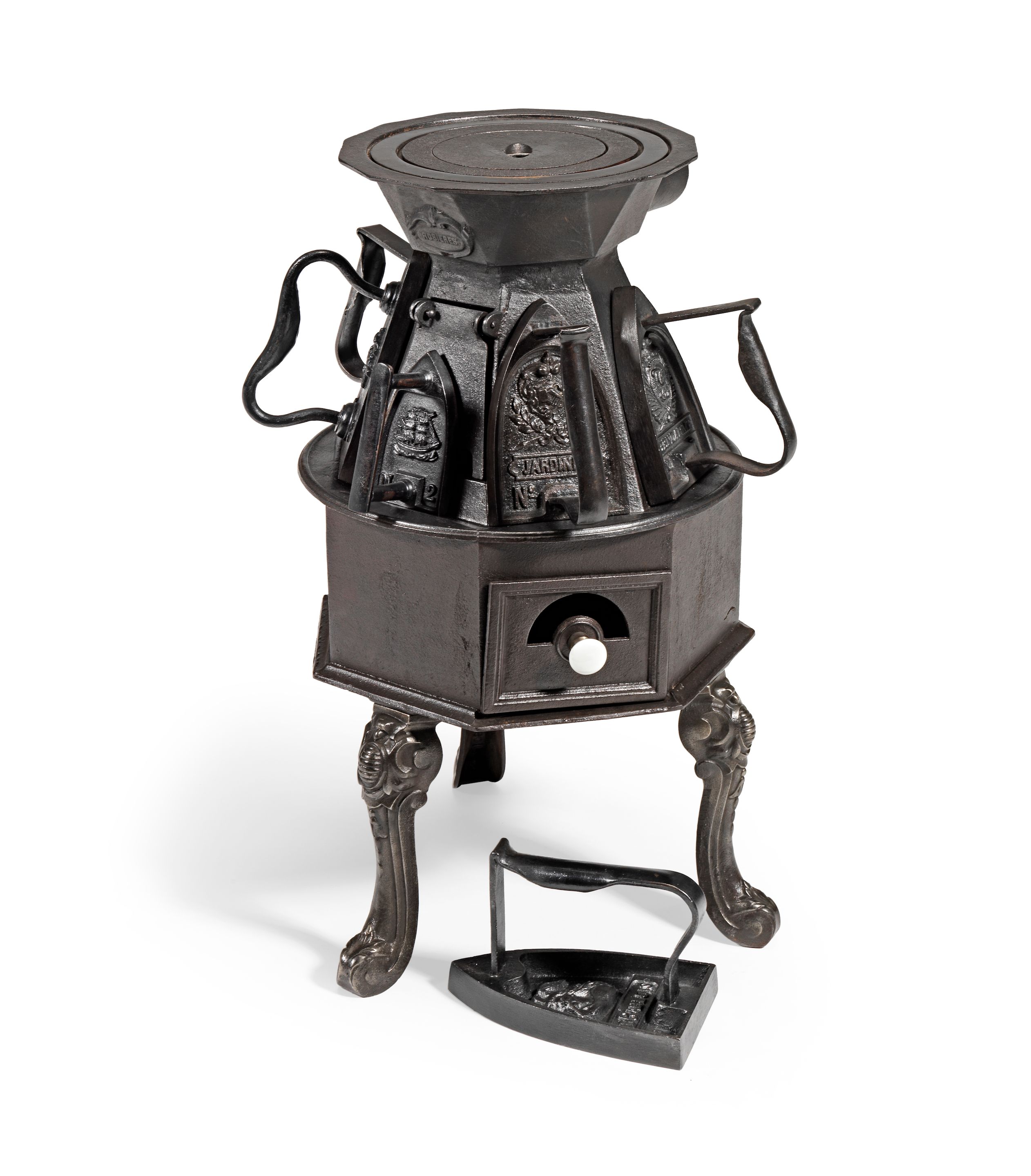 Bonhams : A cast iron stove for irons, French/Belgian, circa 1900-20 (6)