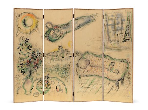 Bonhams : Marc Chagall (1887-1985) Paravent Lithograph in colours, 1963, on four sheets of wove ...