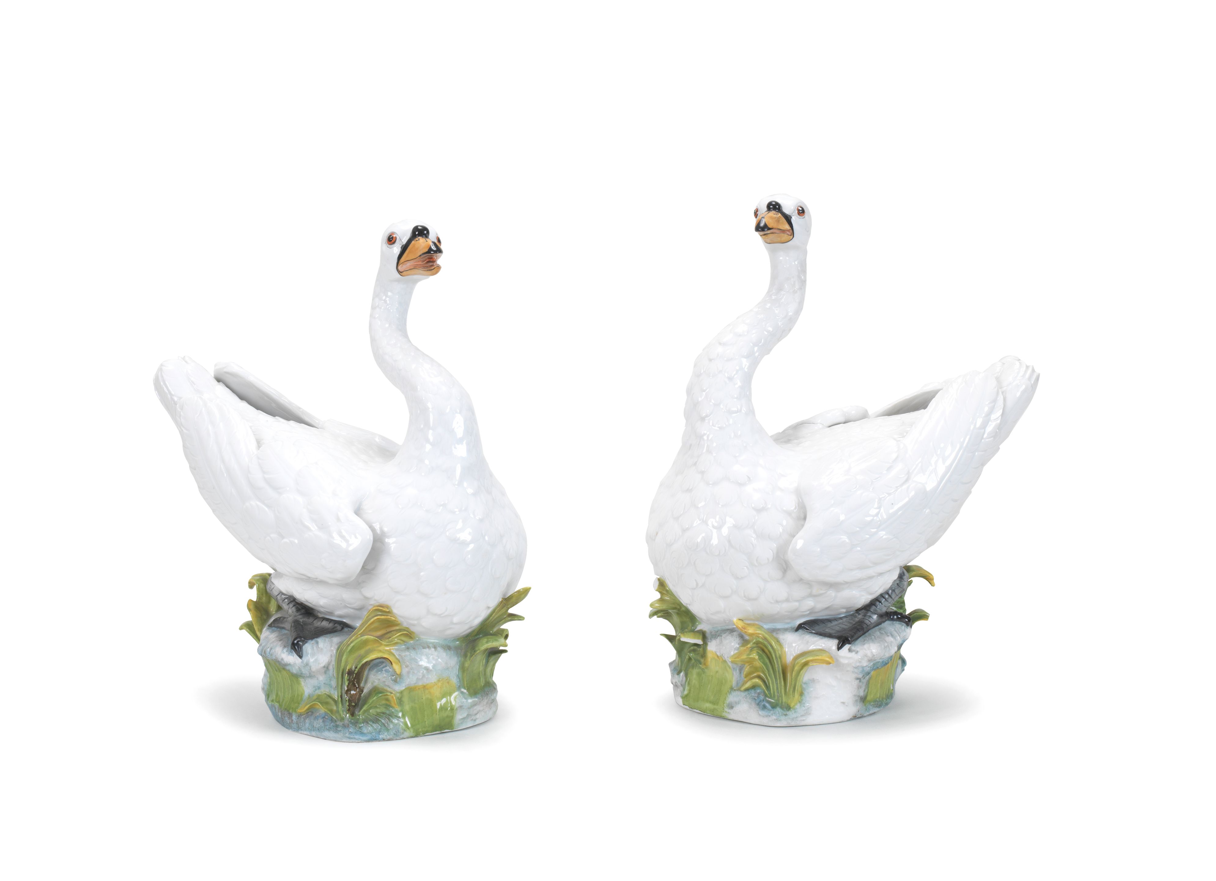 Bonhams : A pair of Samson porcelain models of swans Late 19th/early ...