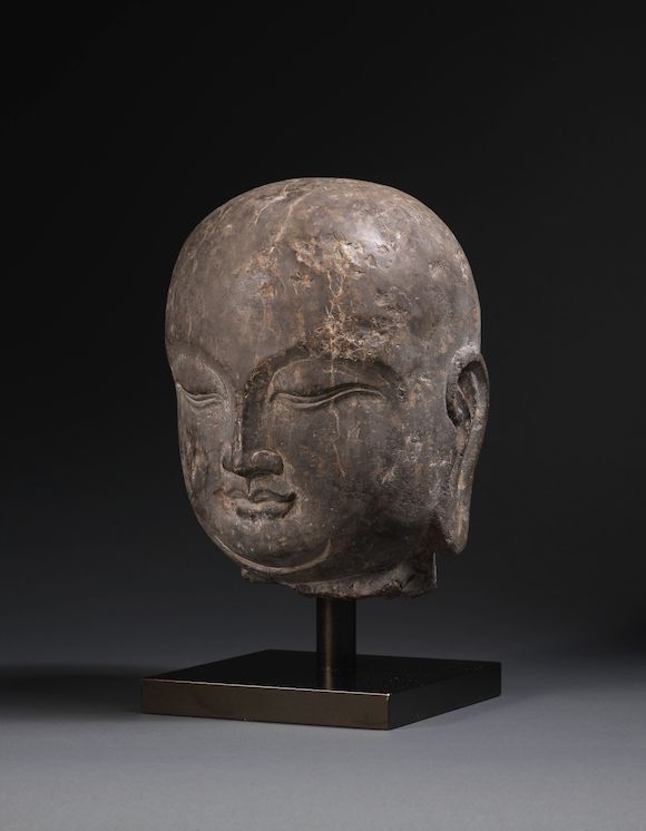 Bonhams : A rare carved black limestone head of a luohan Tang Dynasty (2)