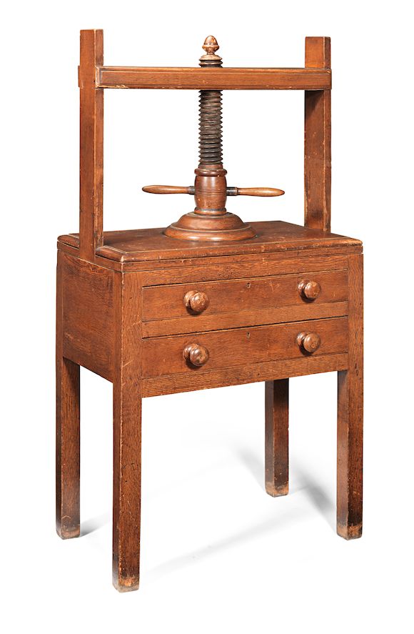 Bonhams : A 19th century scumbled beech and possibly birch linen-press
