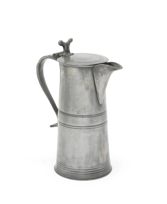 Bonhams : A George III pewter rare style 'flat'-lid spouted flagon ...