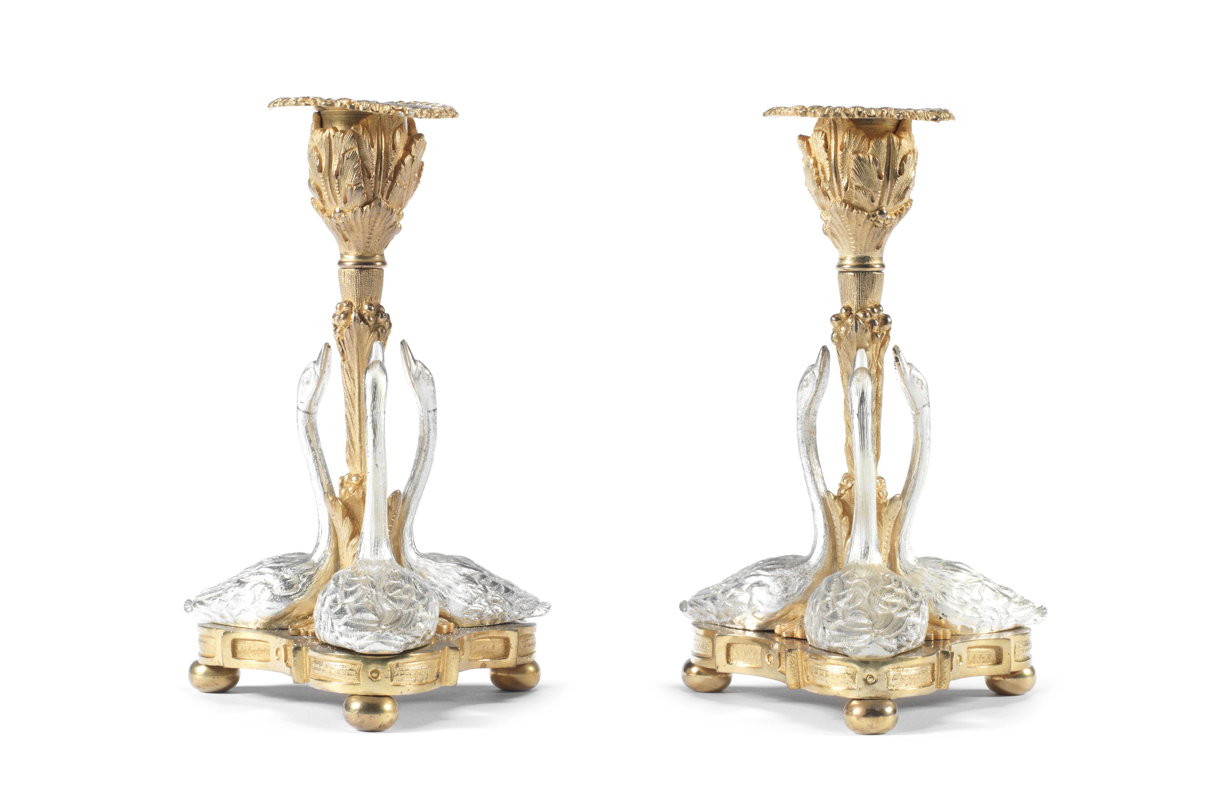 Bonhams : A pair of early Victorian silvered and parcel gilt swan ...