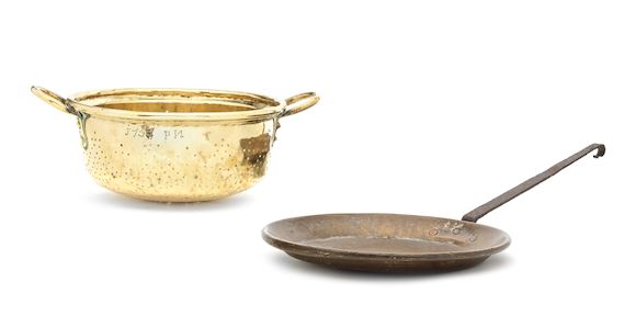 Bonhams : A rare sheet brass colander or strainer, Dutch/English, dated ...