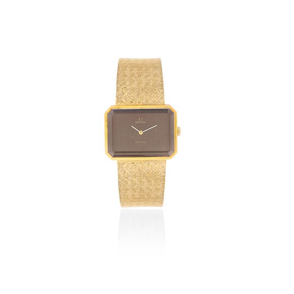 Bonhams : Omega. An 18K gold manual wind octagonal form bracelet watch ...