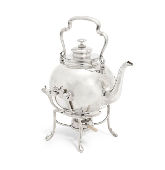 Bonhams : A Russian silver kettle and burner stand Fabergé, with ...