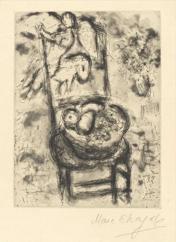 Bonhams : Marc Chagall (Russian/French, 1887-1985) La Chaise et la Corbeille de Fruits Etching ...
