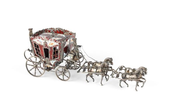 Bonhams : A French silver and red enamel casket in the form of ...