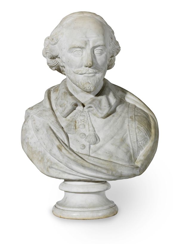 Bonhams : A 19th century carved marble bust of Shakespeare After a bust ...
