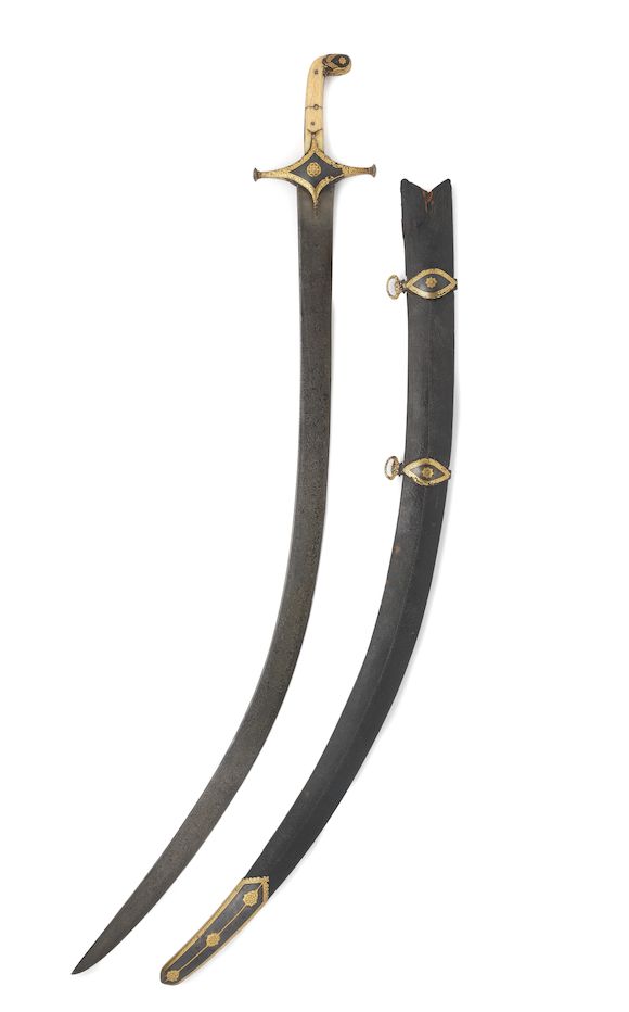 Bonhams : A Safavid walrus ivory-hilted gold-damascened steel sword ...