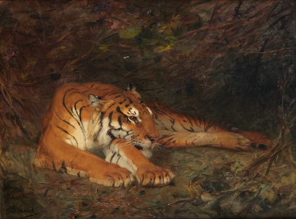 Bonhams : Gustave Surand (French, 1860-1937) Recumbent tiger