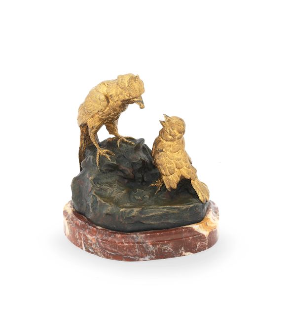 Bonhams : A gilt and patinated bronze group of two birds Jane le ...