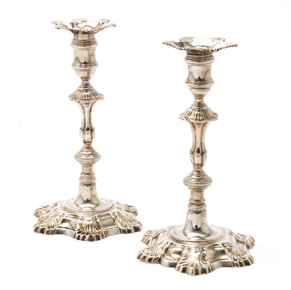 Bonhams : A pair of George II silver candlesticks by John Swift, London ...