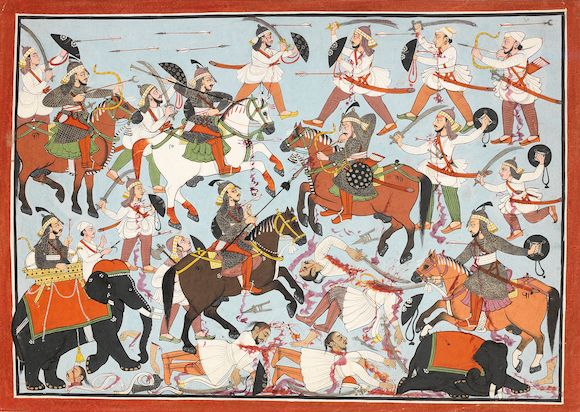 Bonhams : Raja Surath in battle: an illustration from a Devi Mahatmya ...