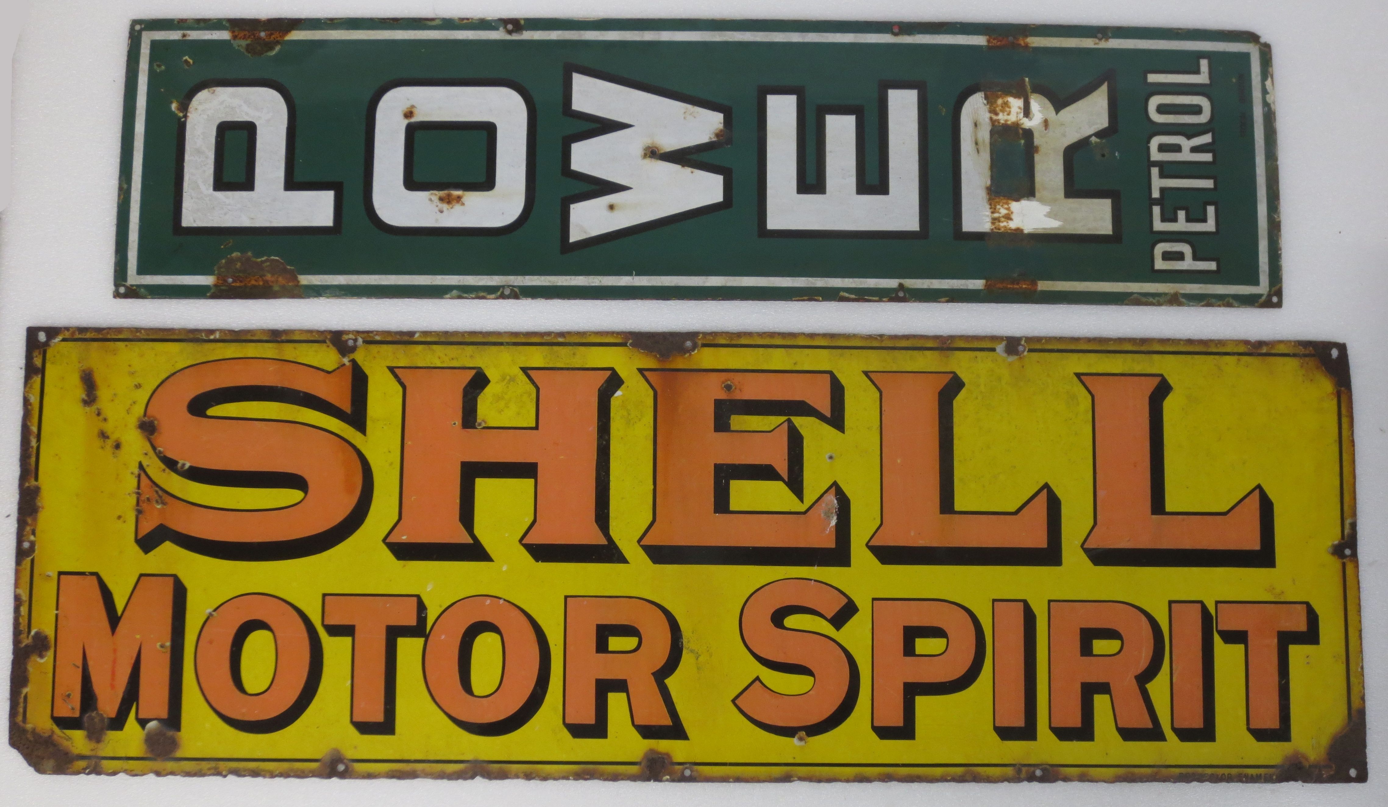 Bonhams Cars : Two enamel signs for 'Shell Motor Spirit' and 'Power ...