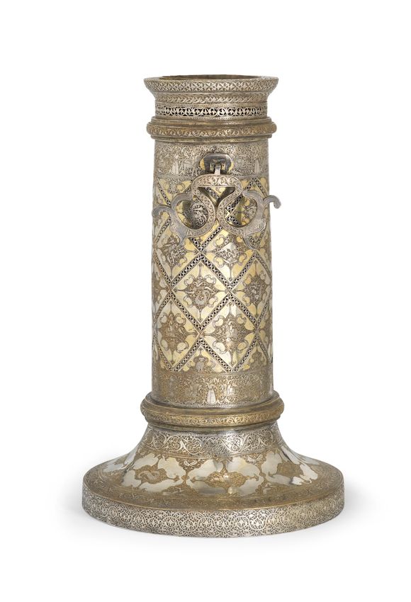 Bonhams : A large Qajar silver-plated brass torch stand Persia, early ...
