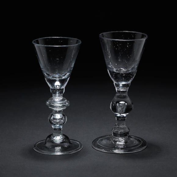 Bonhams Two Baluster Wine Glasses Early 18th Century