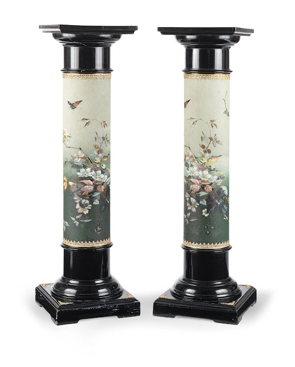 Bonhams : A pair of French late 19th ebonised and polychrome decorated ...
