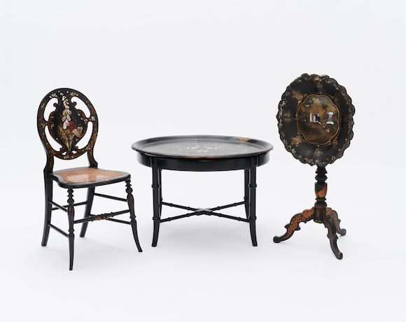 Bonhams : AN ASSEMBLED GROUP OF VICTORIAN PAPER MACHE FURNITURE (3)