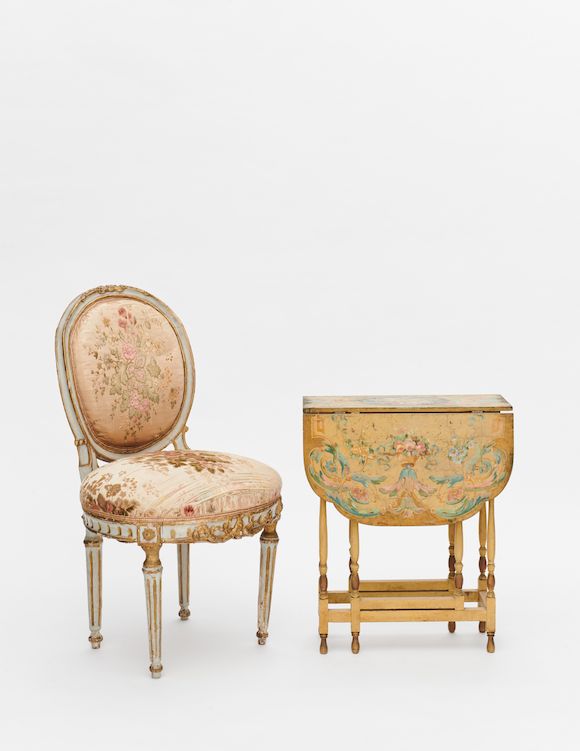 Bonhams : A NORTH ITALIAN PAINTED AND PARCEL GILT SIDE CHAIR WITH A ...