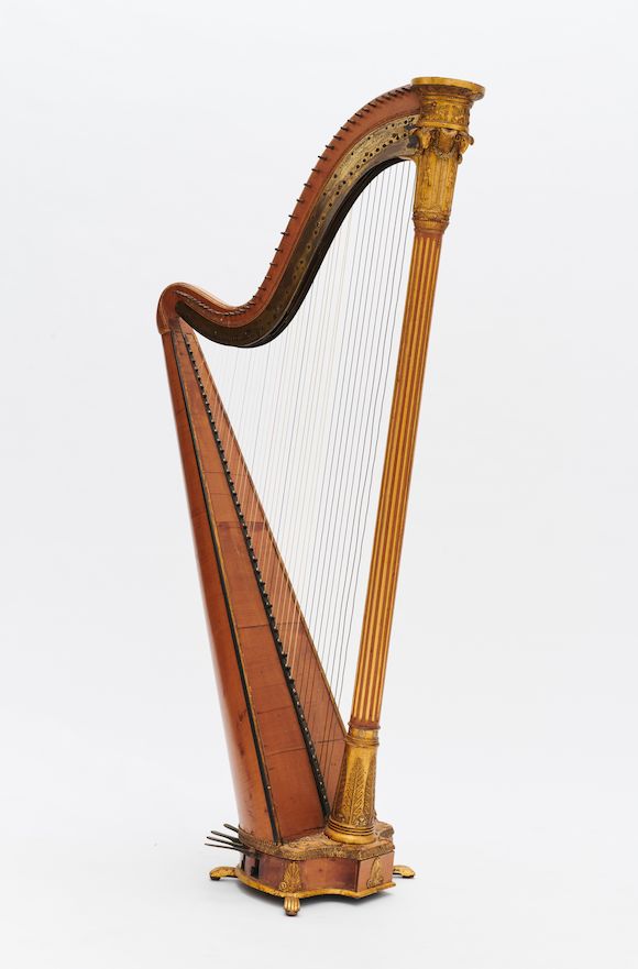 Bonhams : A FRENCH EMPIRE MAPLE GILTWOOD AND GESSO CONCERT HARP Early ...