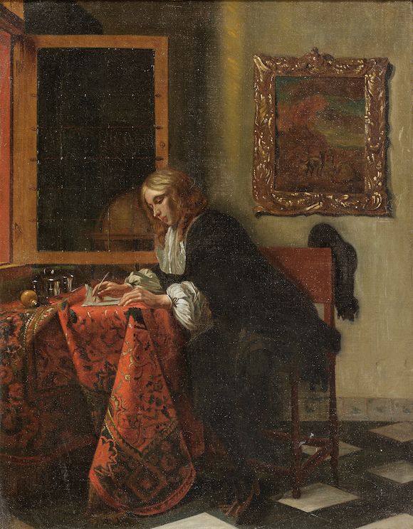 Bonhams : After Gabriel Metsu, 18th Century A gentleman writing a ...