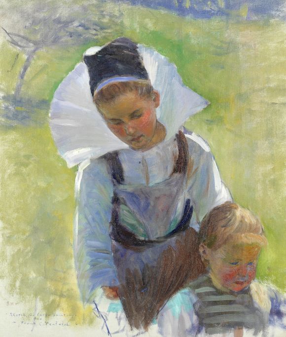 Bonhams : Frank C. Penfold (1849-1921) Breton girl and child