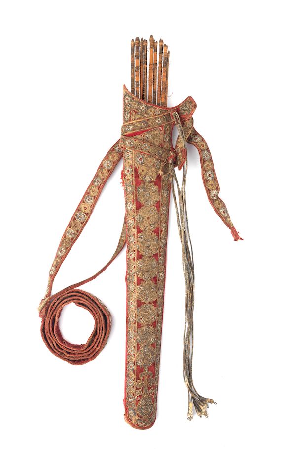 Bonhams : A silver-thread embroidered velvet-clad leather quiver North ...