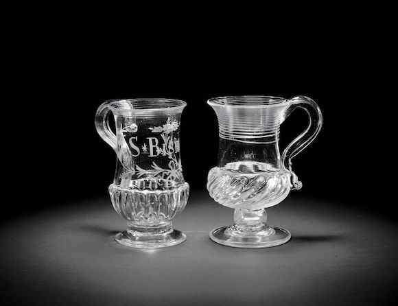 Bonhams : An engraved glass tankard and a William IV coin tankard ...