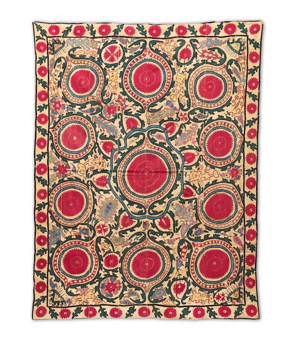 Bonhams : A Tashkent silk embroidered linen panel (susani) Central Asia ...
