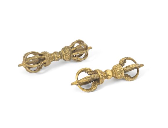 Bonhams : Two gilt-bronze vajras Tibet,18th/19th century (2)