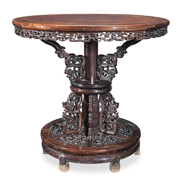 Bonhams : A hongmu and burlwood revolving circular table Late Qing Dynasty