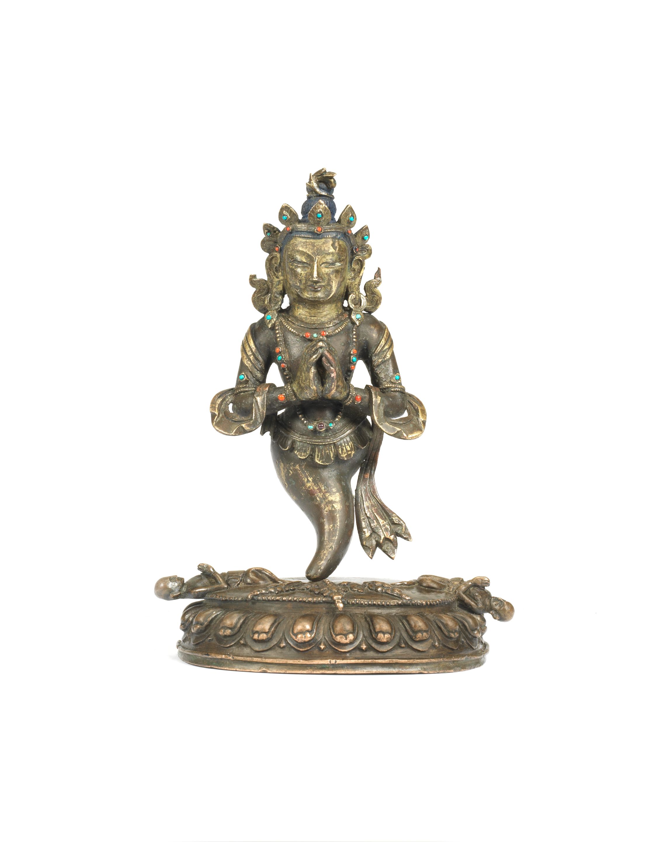 Bonhams : A rare gilt-bronze inscribed figure of Nāga King Karkota ...