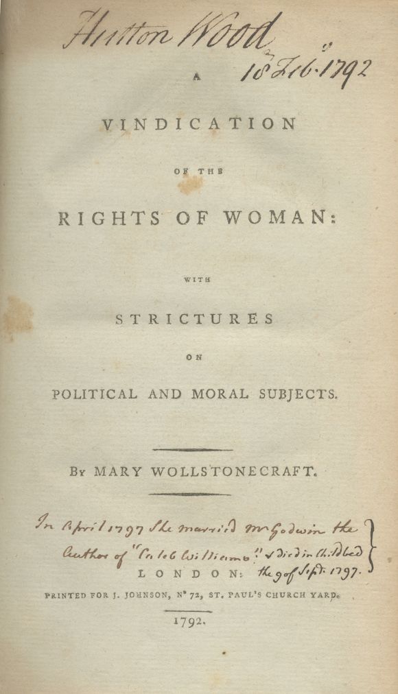 Bonhams : WOLLSTONECRAFT (MARY) A Vindication of the Rights of Woman ...