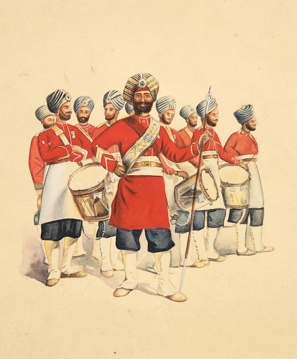 Bonhams : Two watercolours depicting Sikh troops in the Indian Imperial ...