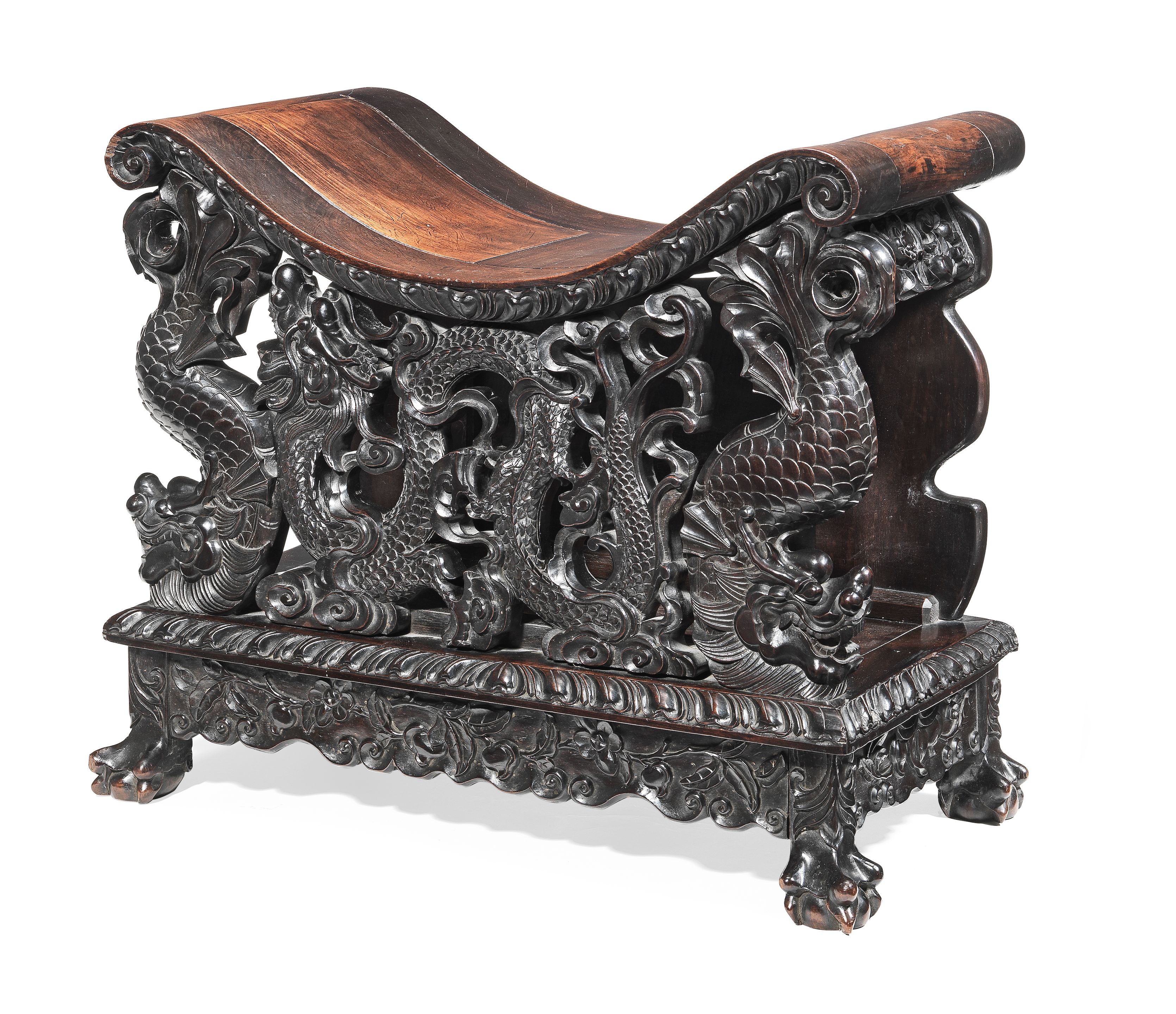 Bonhams : A carved hongmu 'dragon' stool Late Qing Dynasty