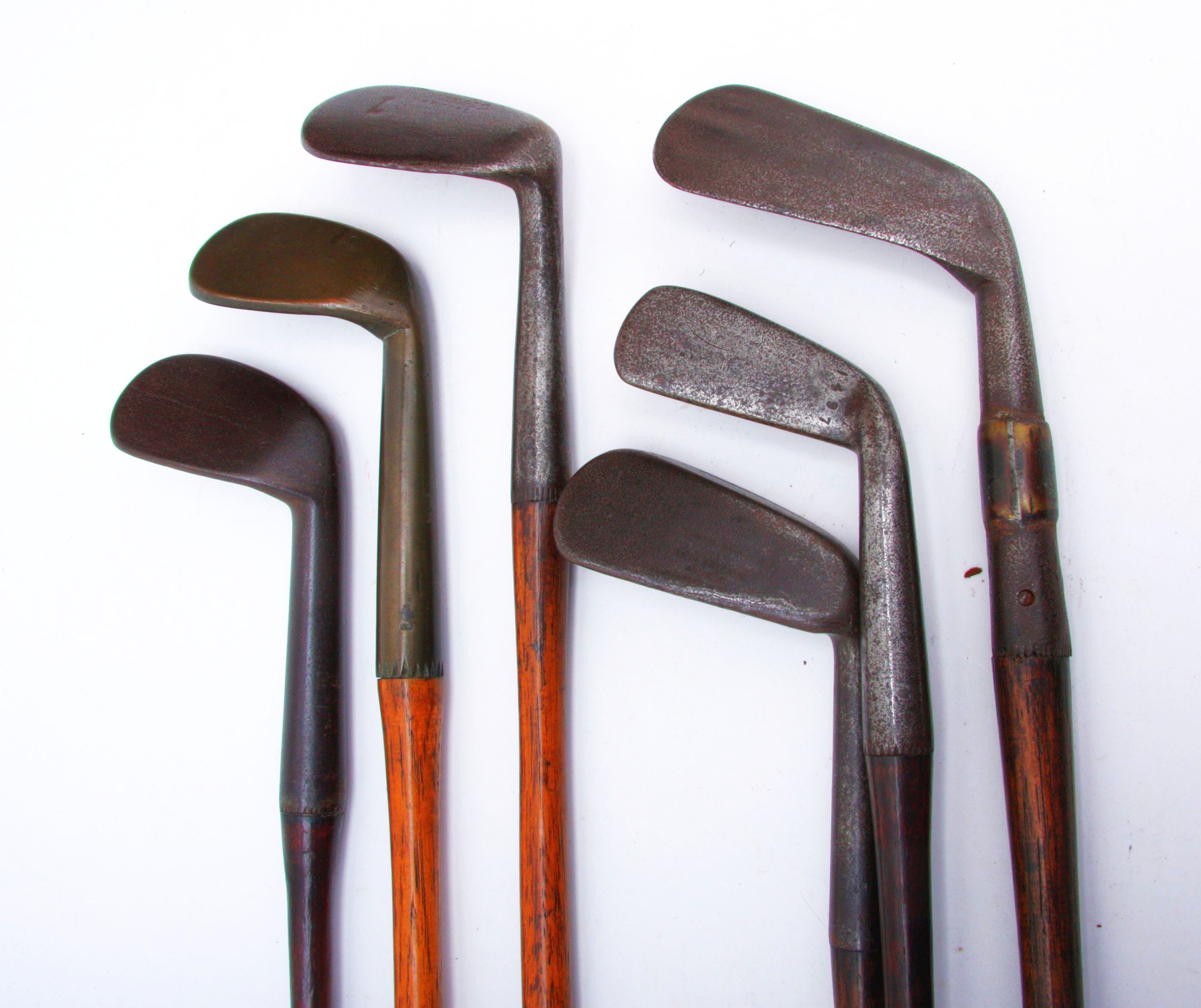 Bonhams : An assortment of six 19th century unusual wooden shafted irons