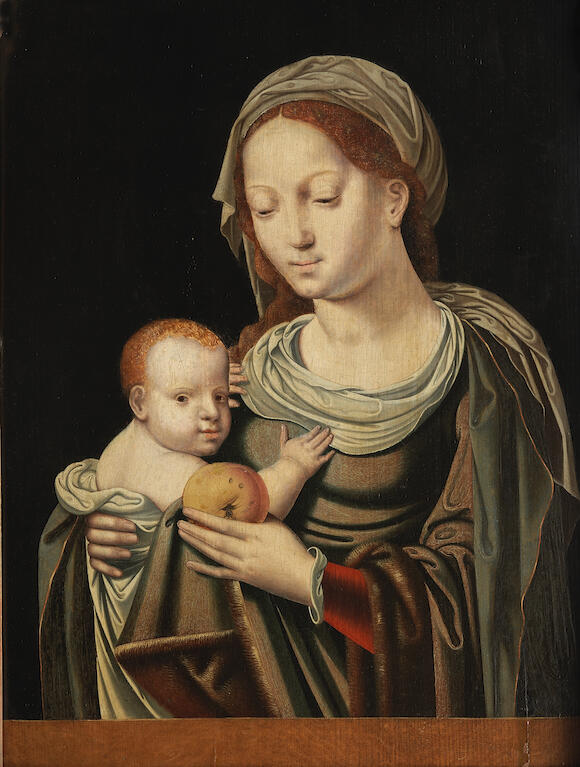 Bonhams : Circle of Cornelis van Cleve (Antwerp 1520-1569) The Madonna and Child with an apple