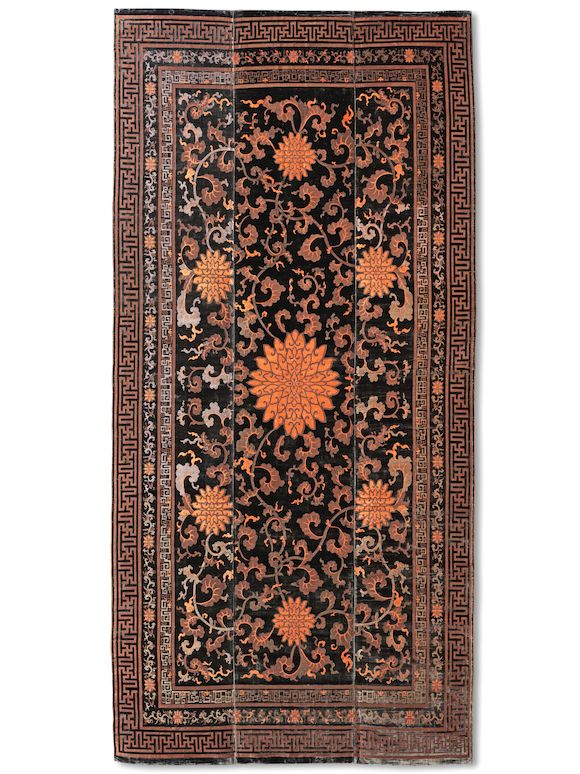 Bonhams : A rare and large imperial 'lotus' velvet dais cover Mid-Qing ...